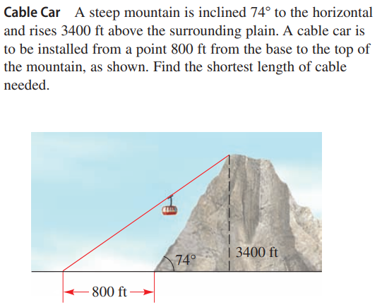 [Solved]: Cable Car A steep mountain is inclined 74° to the horizontal ...