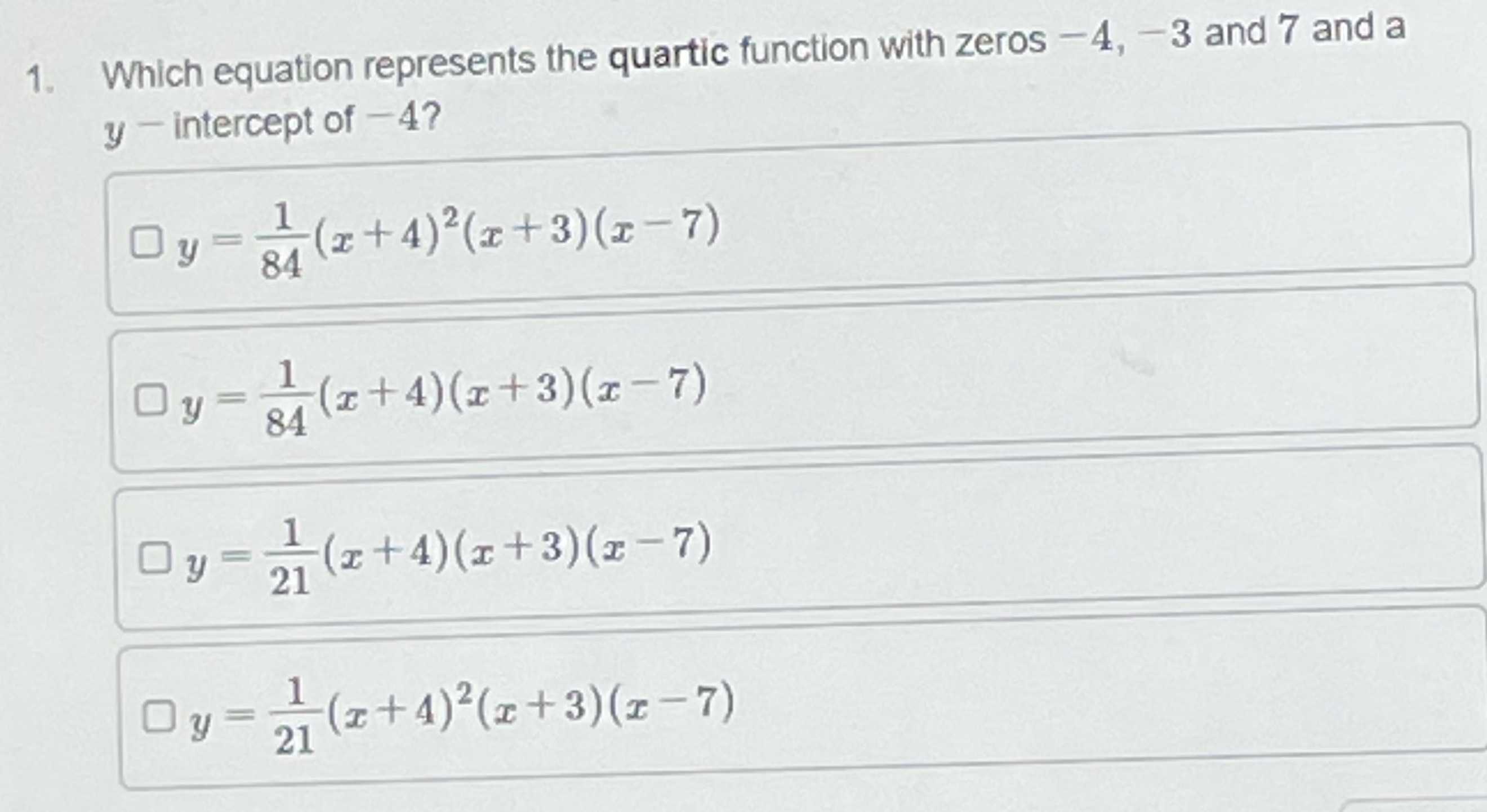 Which Equation Represents The Quartic Function Wit Cameramath