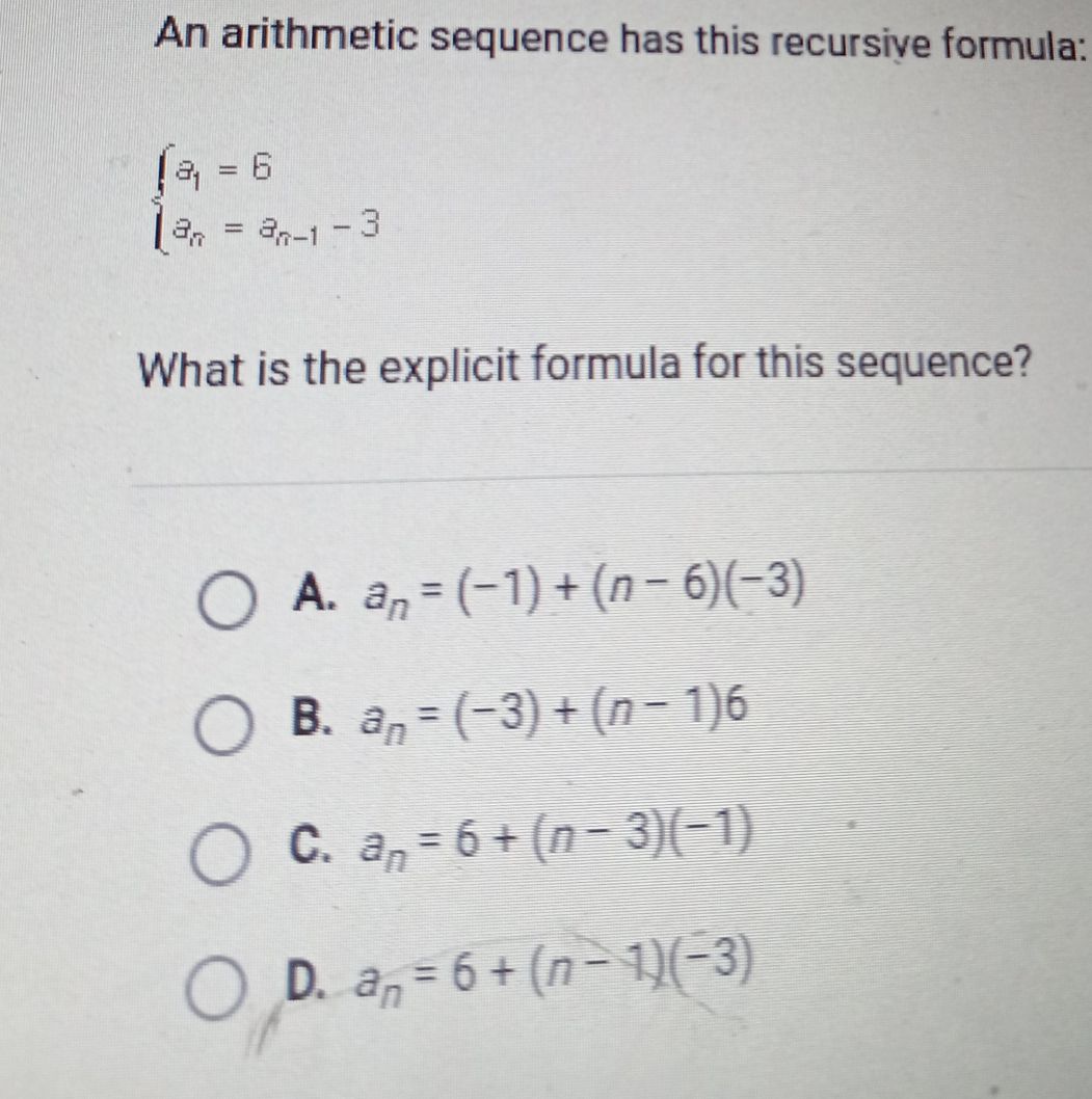 An Arithmetic Sequence Has This Recursive Formula Cameramath