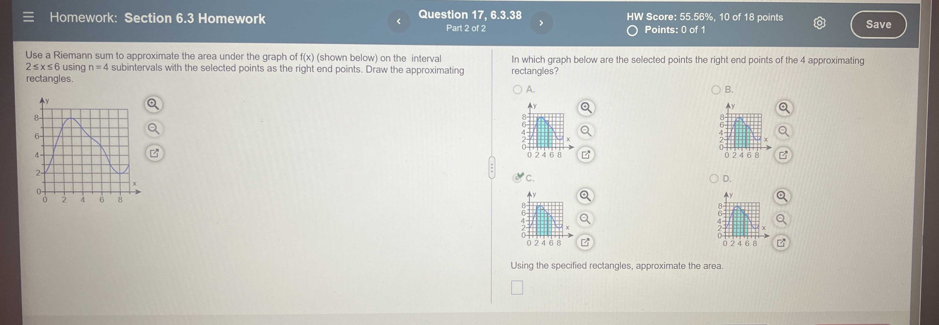Use a Riemann sum to approximate the area under th... - CameraMath Use a Riemann sum to approximate the area under th... - CameraMath
