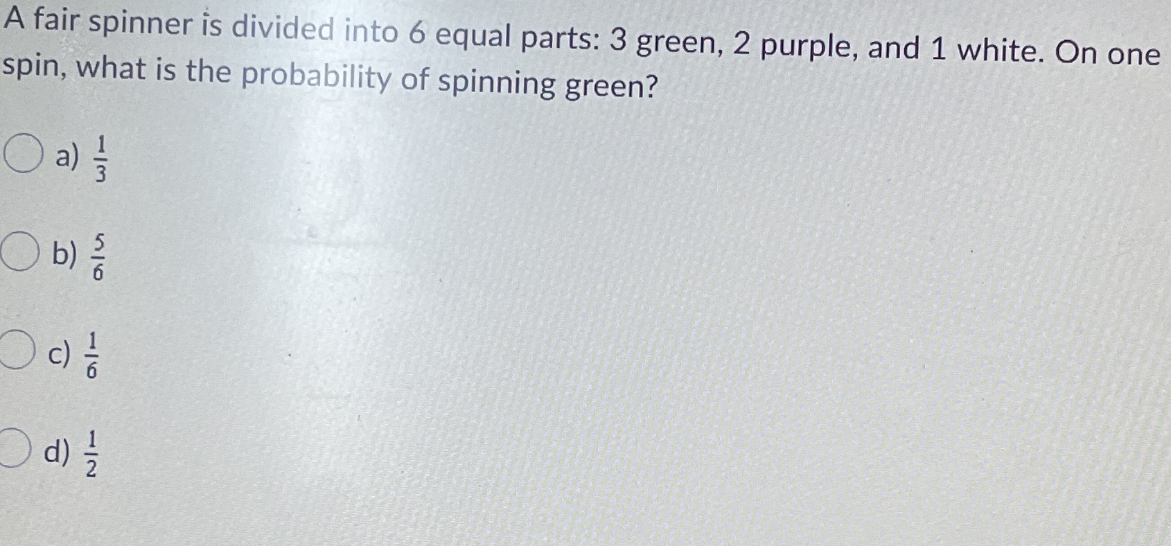 A fair spinner is divided into \( 6 \) equal parts... - CameraMath A fair spinner is divided into \( 6 \) equal parts... - CameraMath