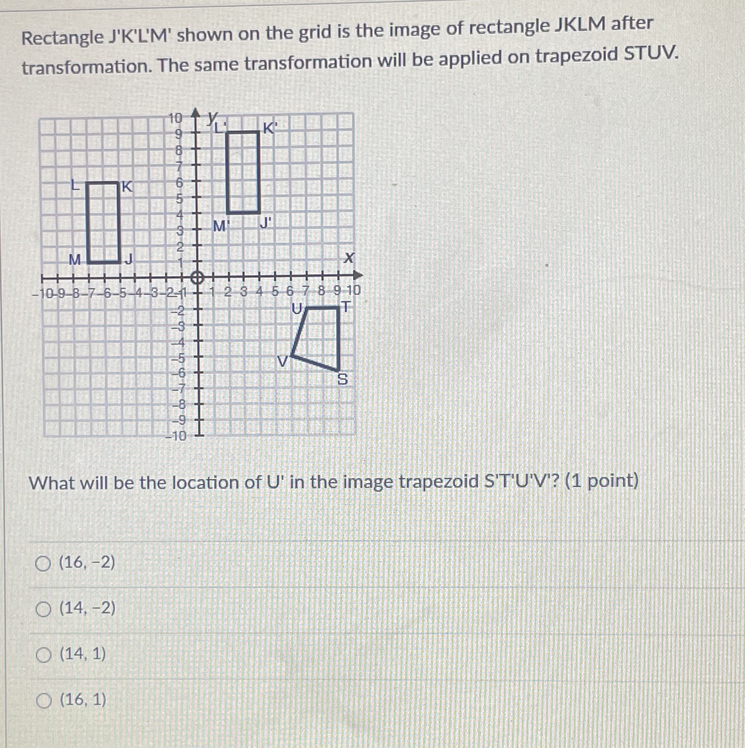 Rectangle J'K'L'M' shown on the grid is the image of rectangle JKLM ...