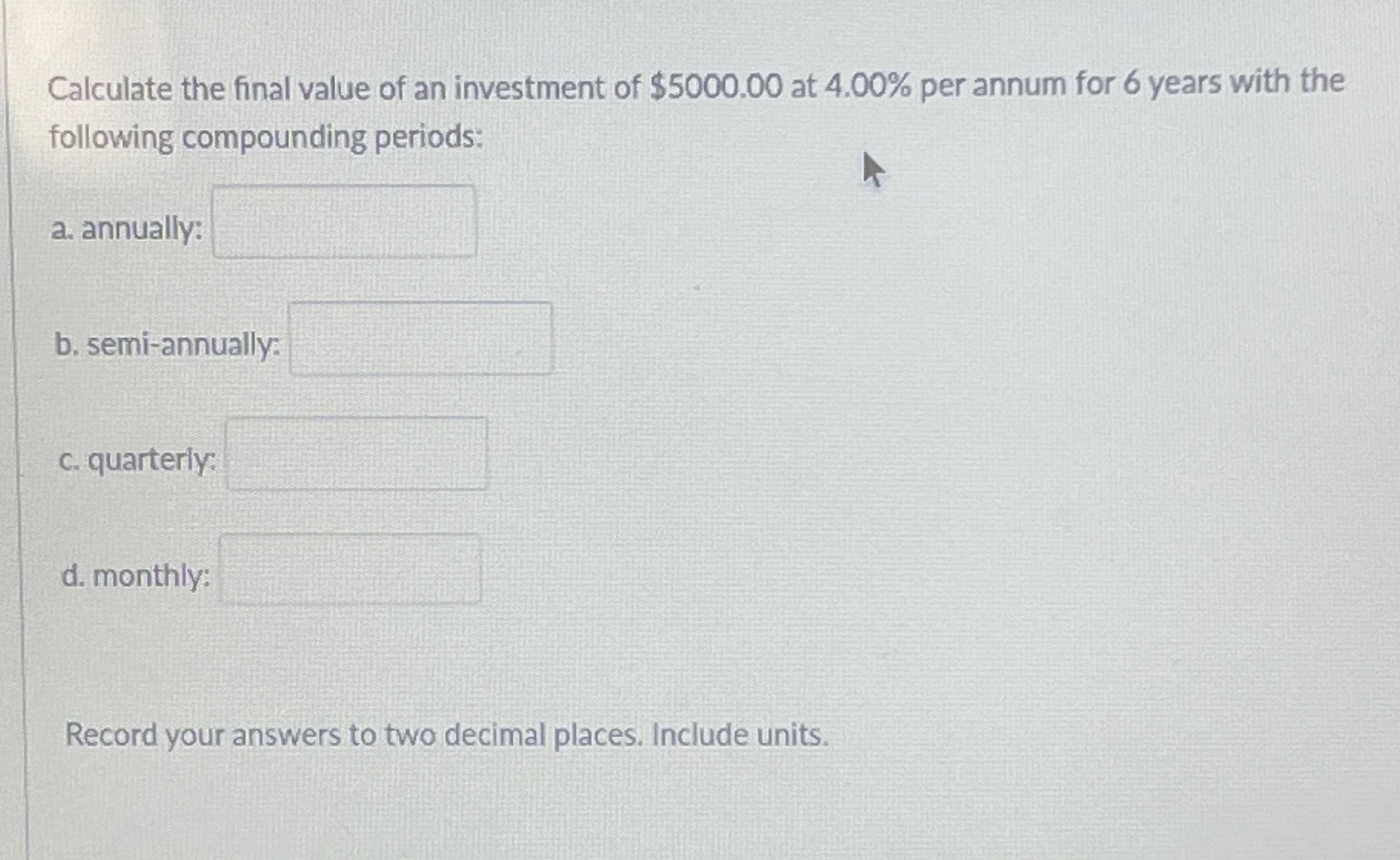 Calculate the final value of an investment of \( \... - CameraMath Calculate the final value of an investment of \( \... - CameraMath