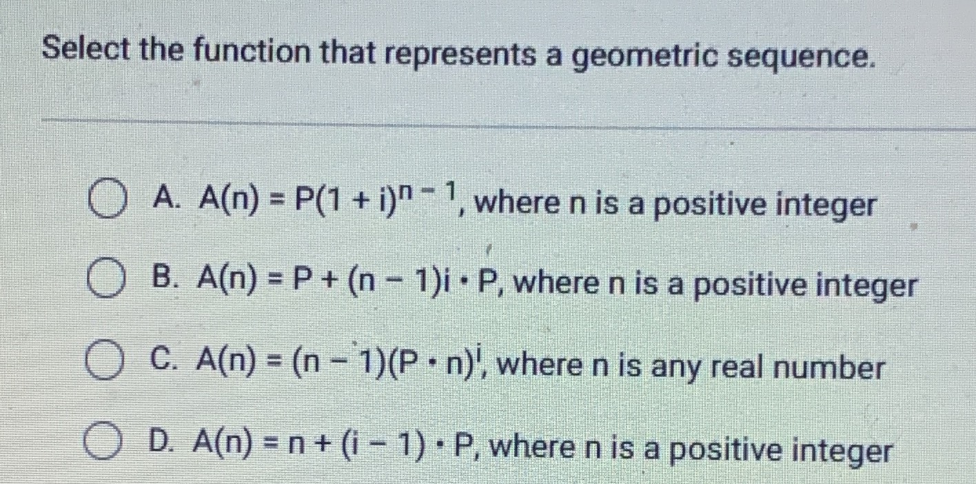 Select The Function That Represents A Geometric Se Cameramath