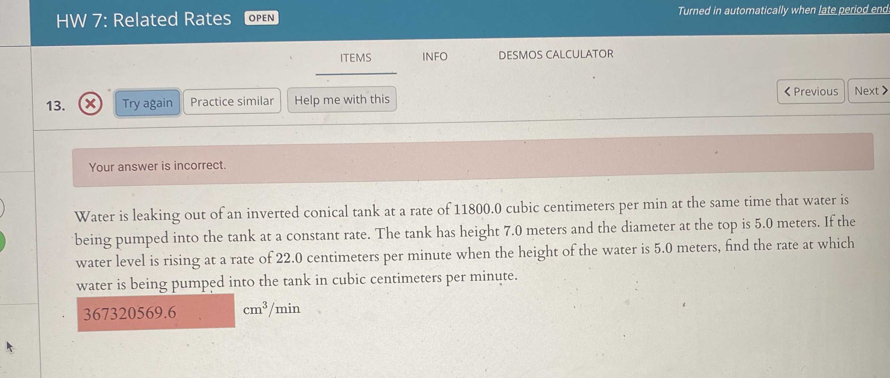Water Is Leaking Out Of An Inverted Conical Tank A CameraMath