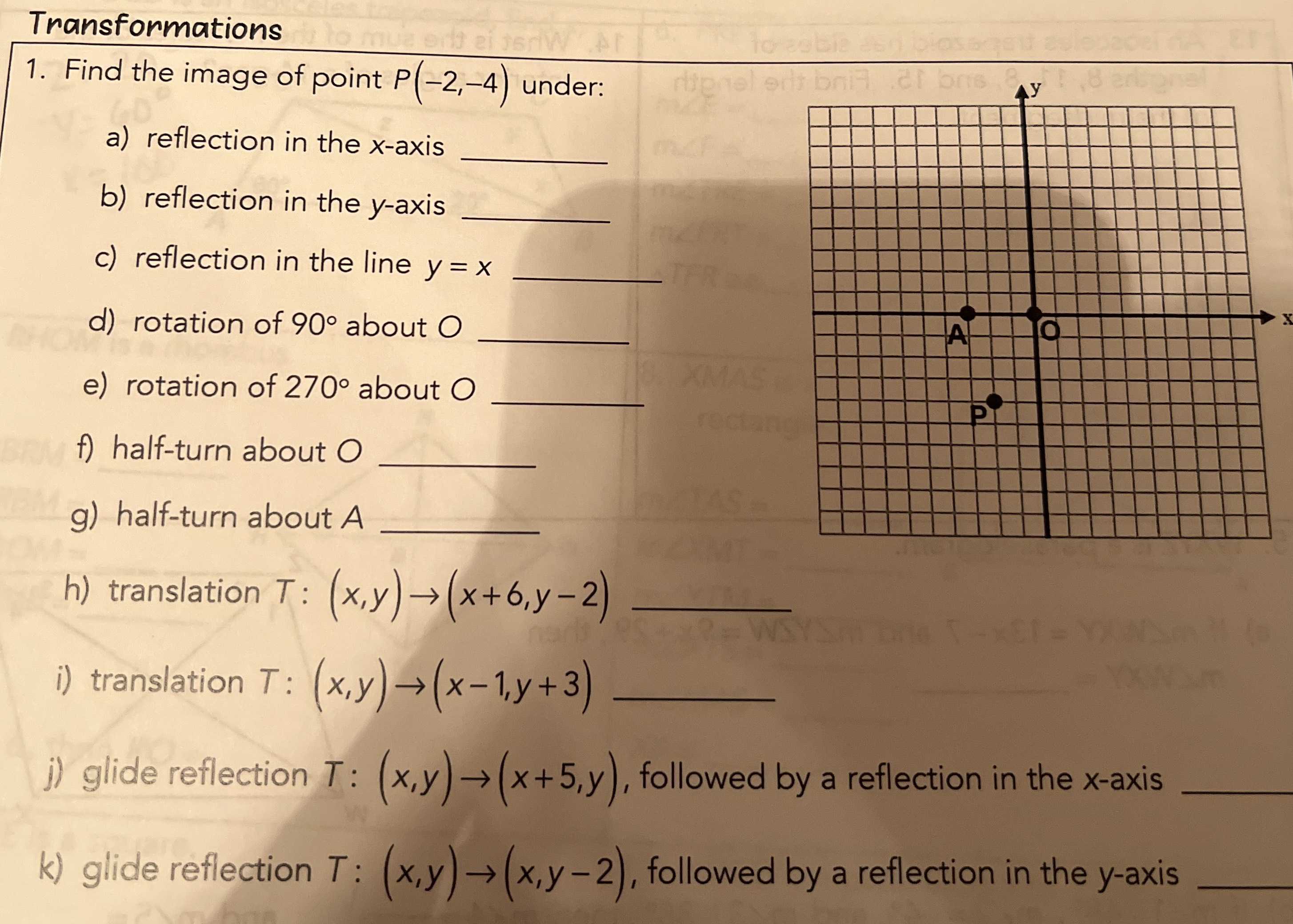 Transformations 1. Find the image of point \( P ( ... - CameraMath
