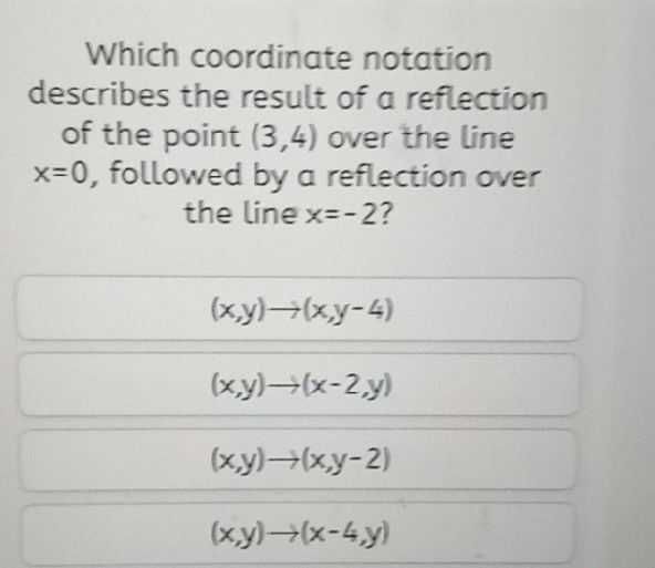 Solved Which Coordinate Notation Describes The Result Of A Reflection Of The Point 34 Over 1700