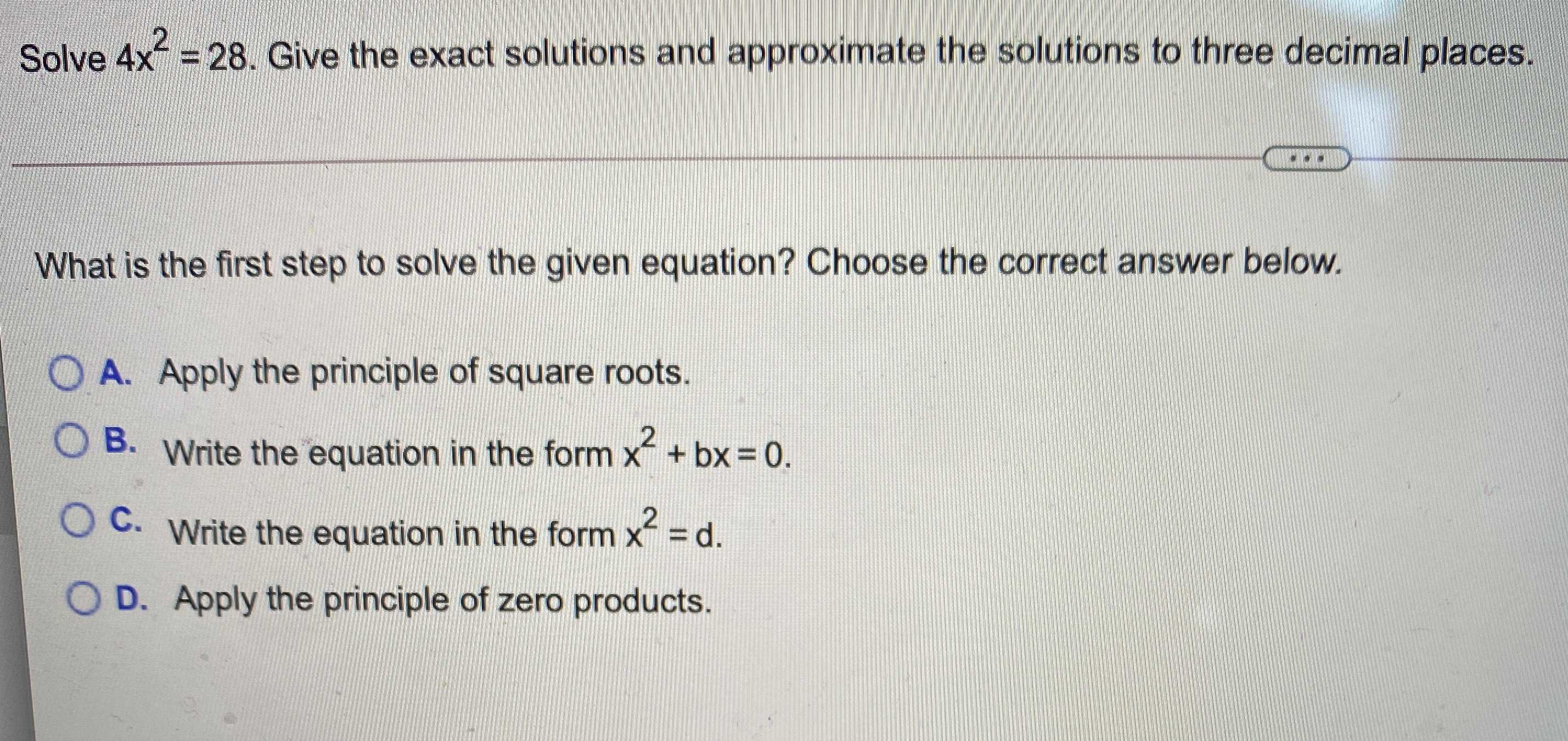 Solve 4 X 2 28 Give The Exact Solu CameraMath