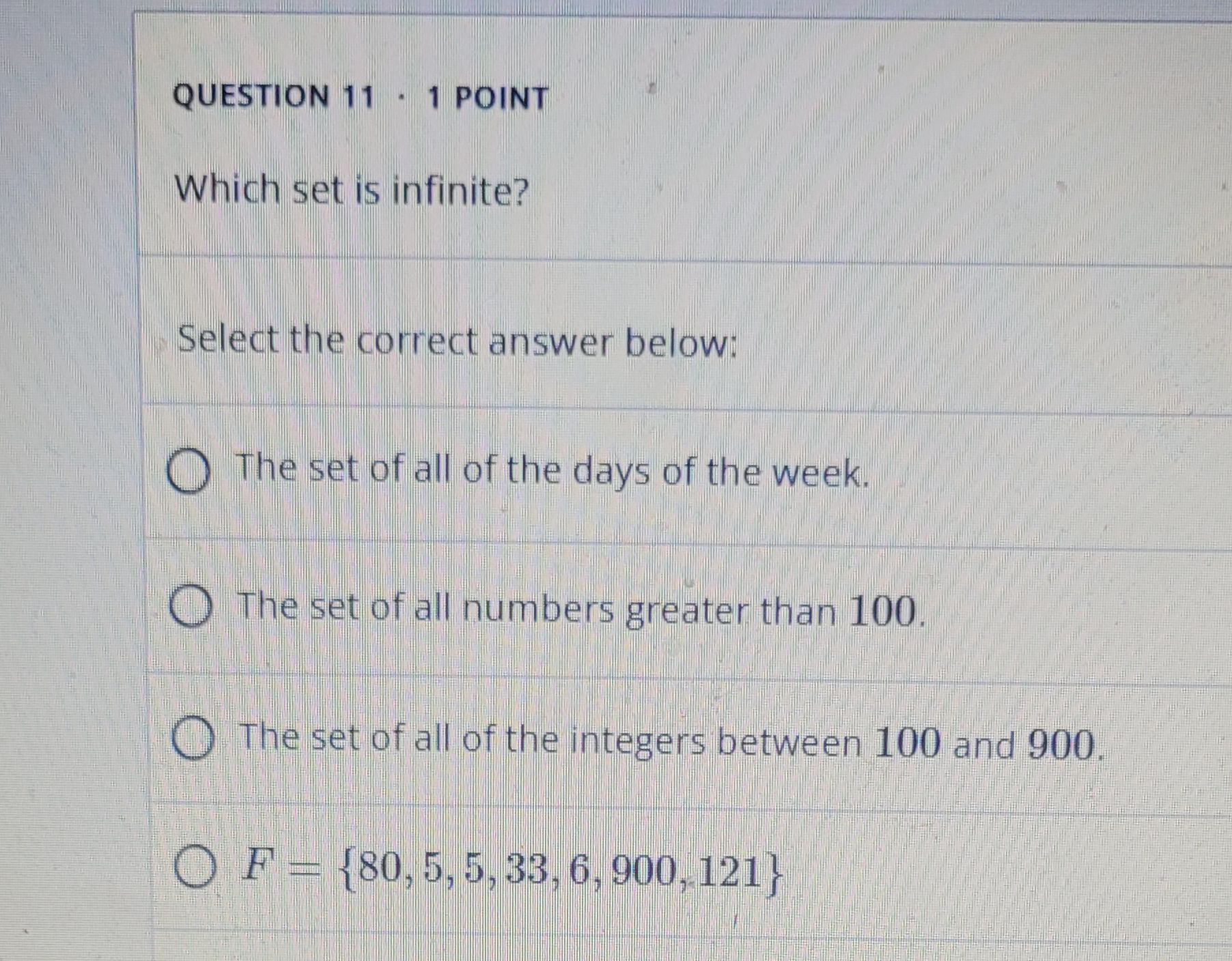 Which Set Is Infinite Select The Correct Answer B CameraMath