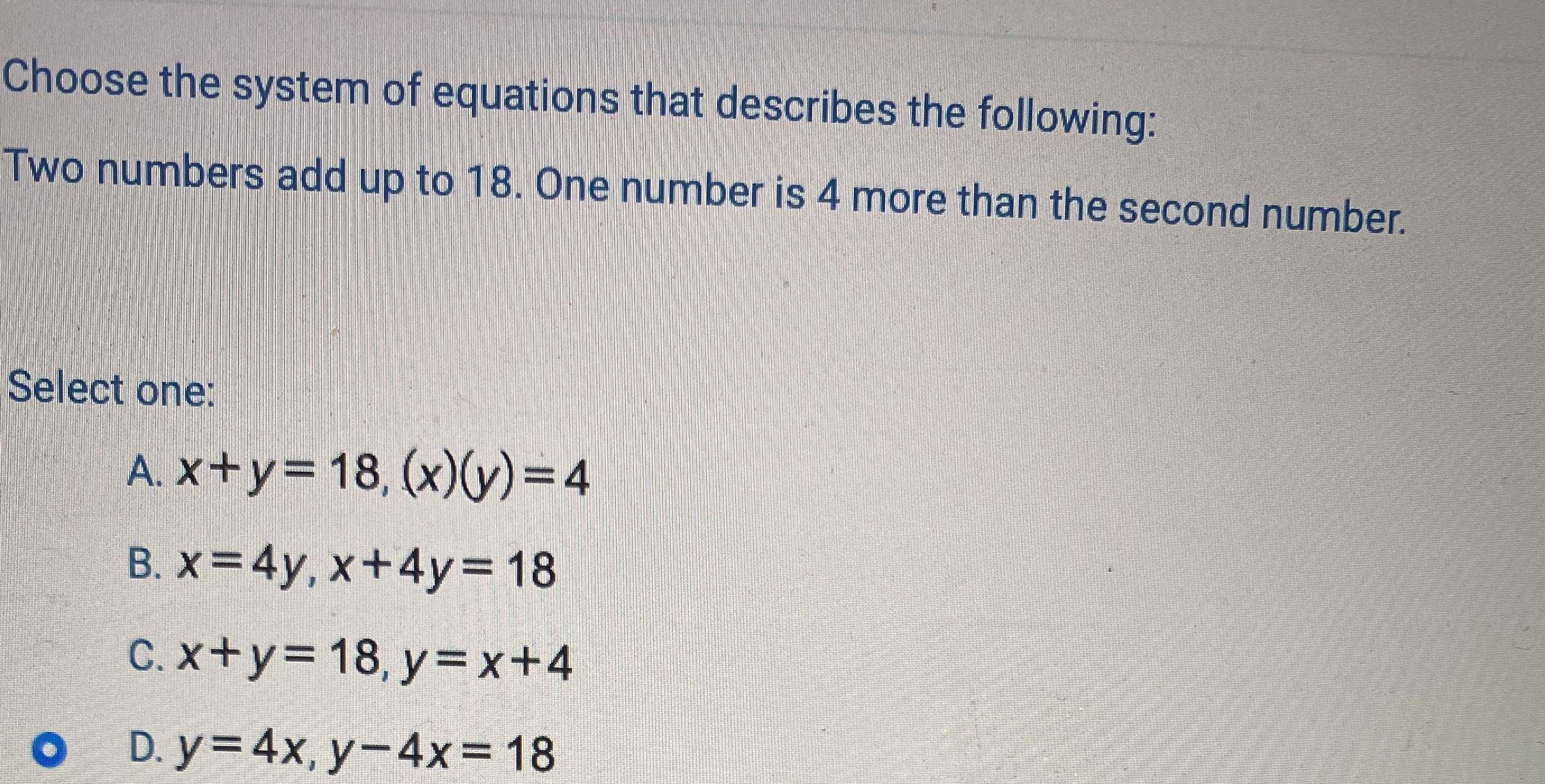 Choose The System Of Equations That Describes The CameraMath