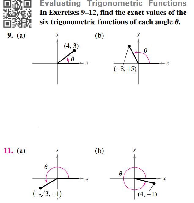 In Exercises 9-12, find the exact values of the six trigonometric ... In Exercises 9-12, find the exact values of the six trigonometric ...