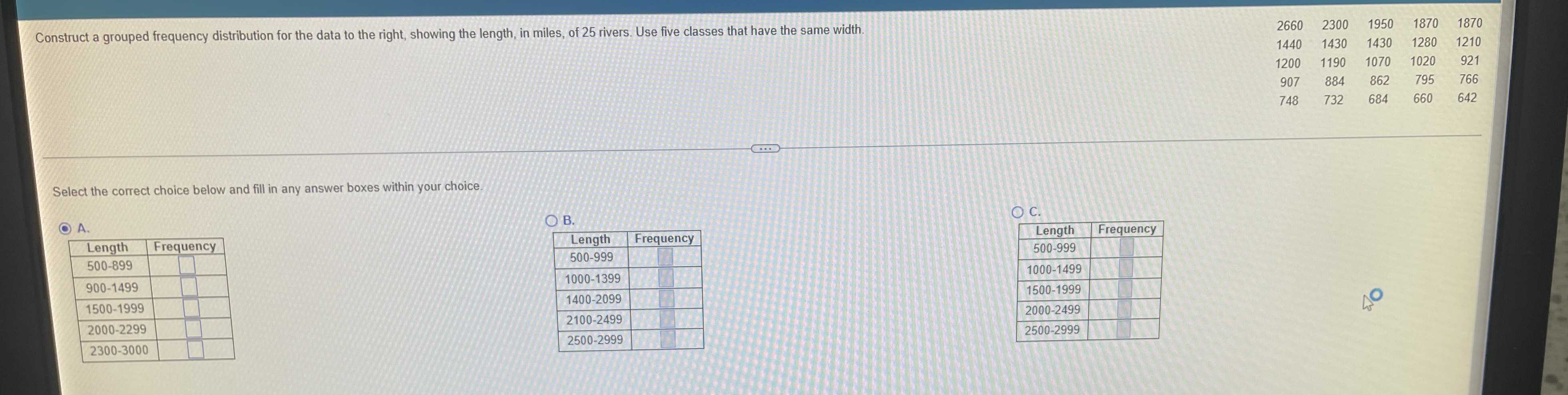 Construct a grouped frequency distribution for the... - CameraMath Construct a grouped frequency distribution for the... - CameraMath