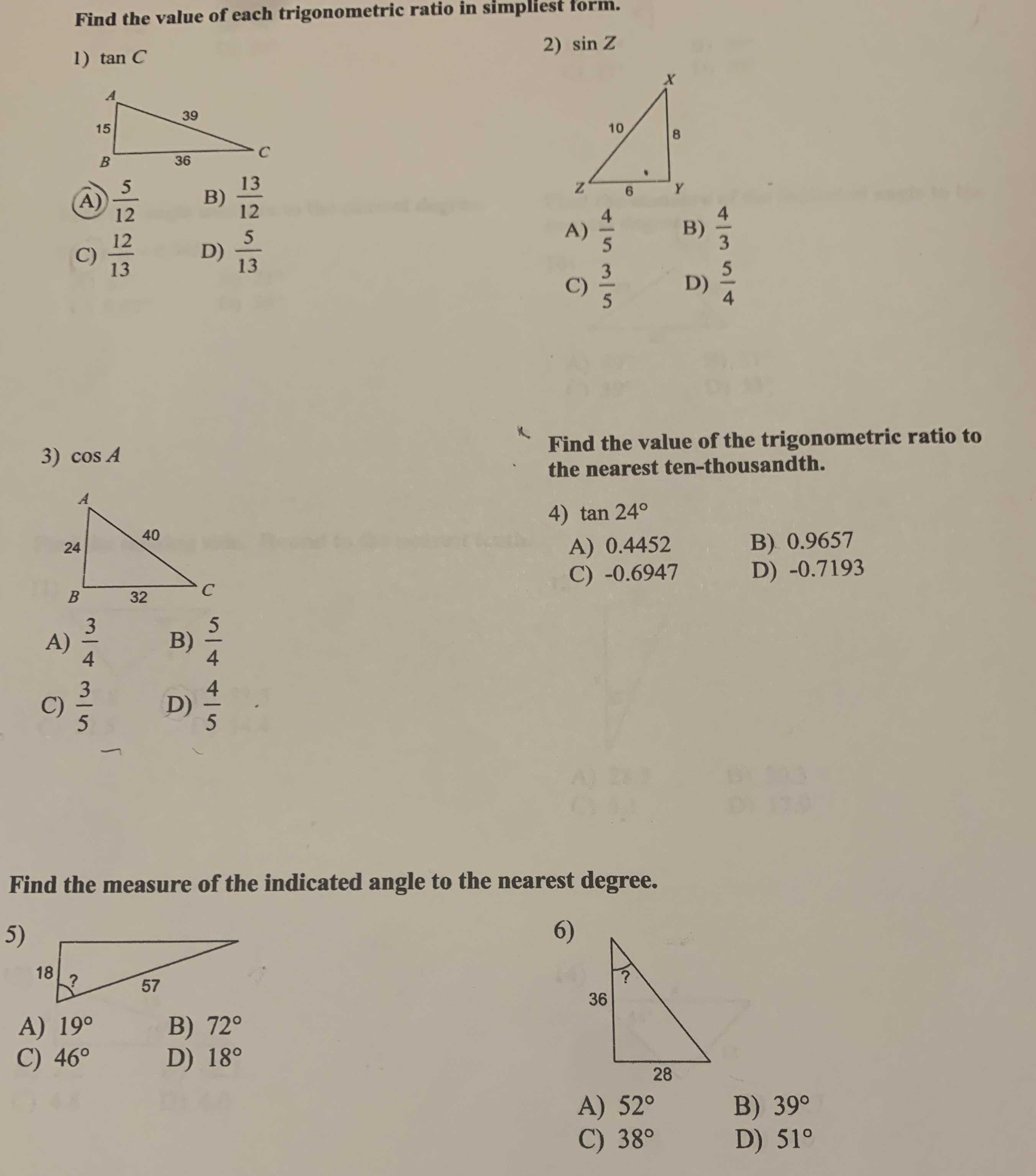 Find The Value Of Each Trigonometric Ratio In Simp Cameramath