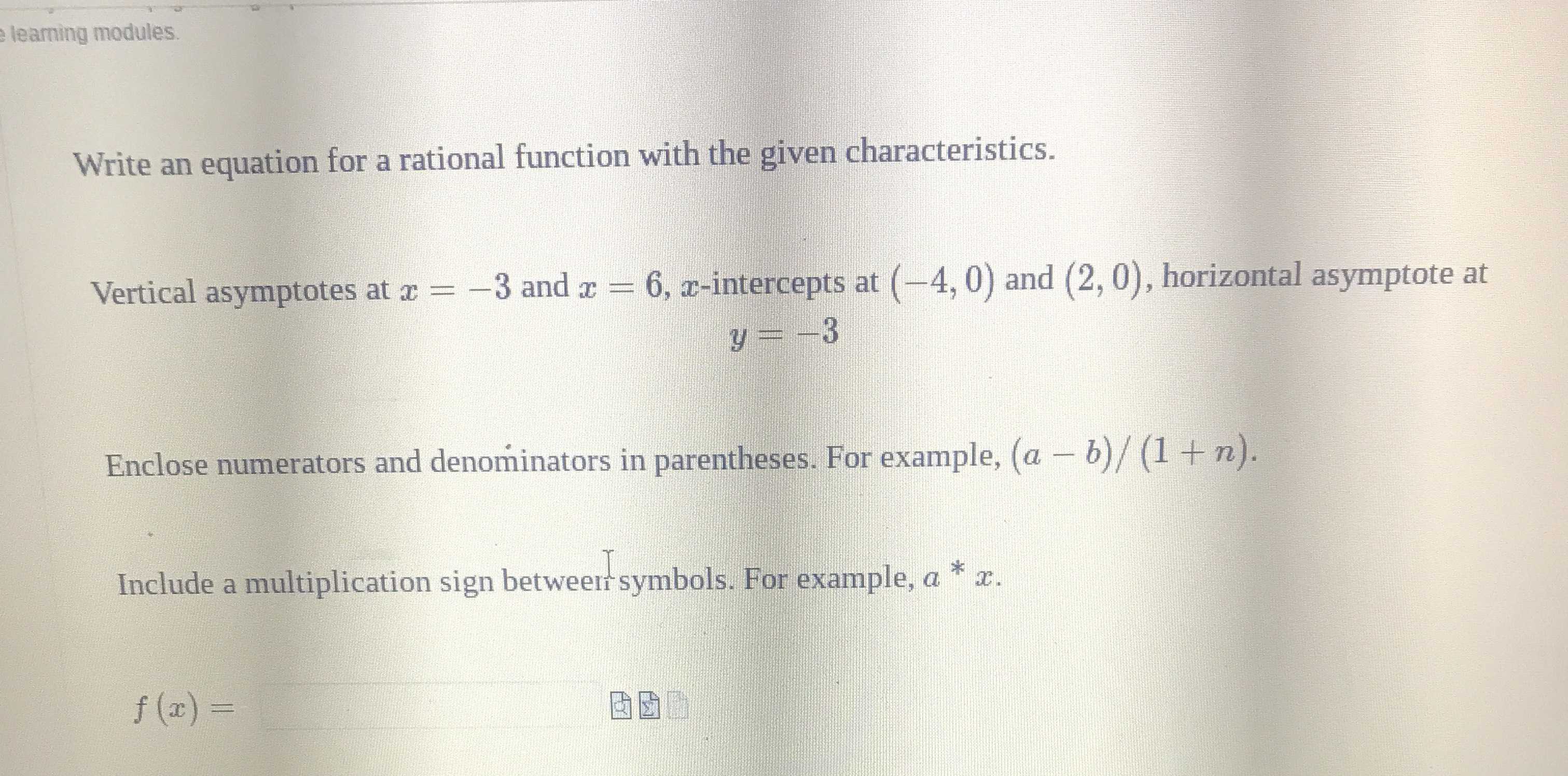 Write An Equation For A Rational Function With The Cameramath