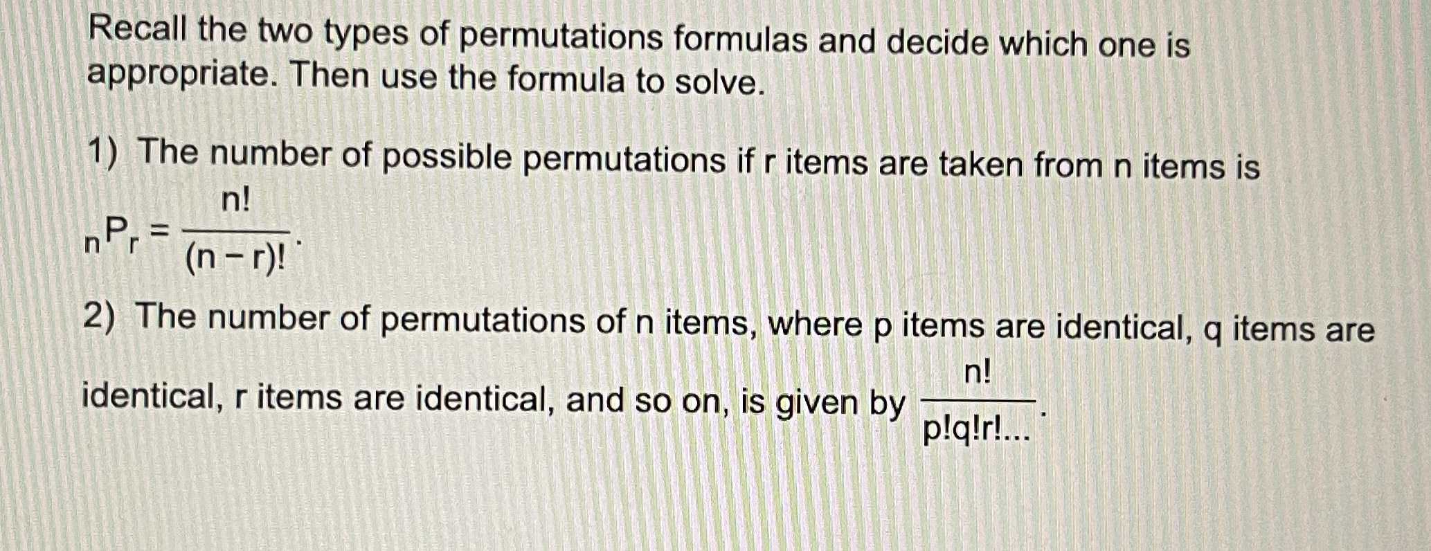 Recall The Two Types Of Permutations Formulas And Cameramath 5597