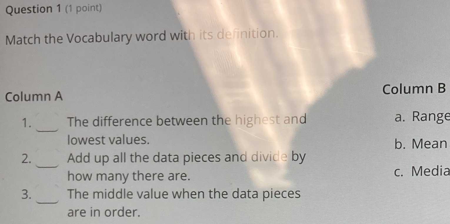 Match the Vocabulary word with its definition. Col... - CameraMath