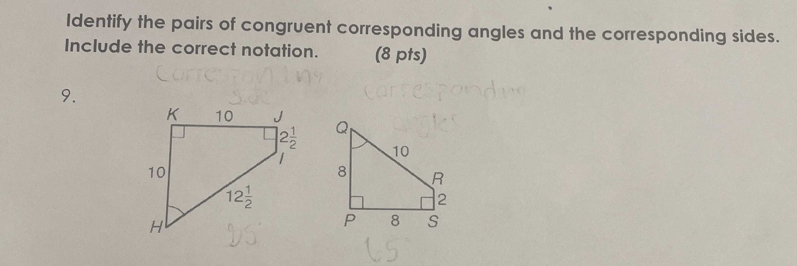 Identify the pairs of congruent corresponding angl... - CameraMath