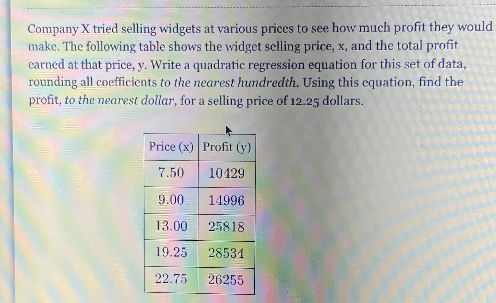 Company X Tried Selling Widgets At Various P CameraMath