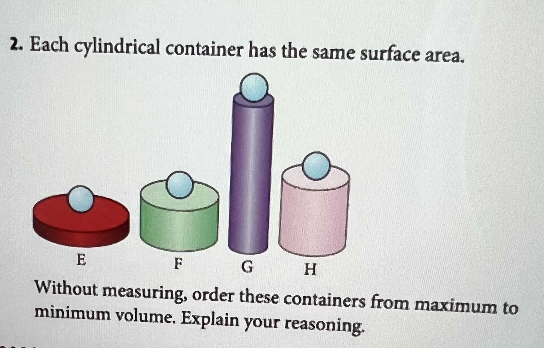 [Solved]: Each cylindrical container has the same surface area. Without ...