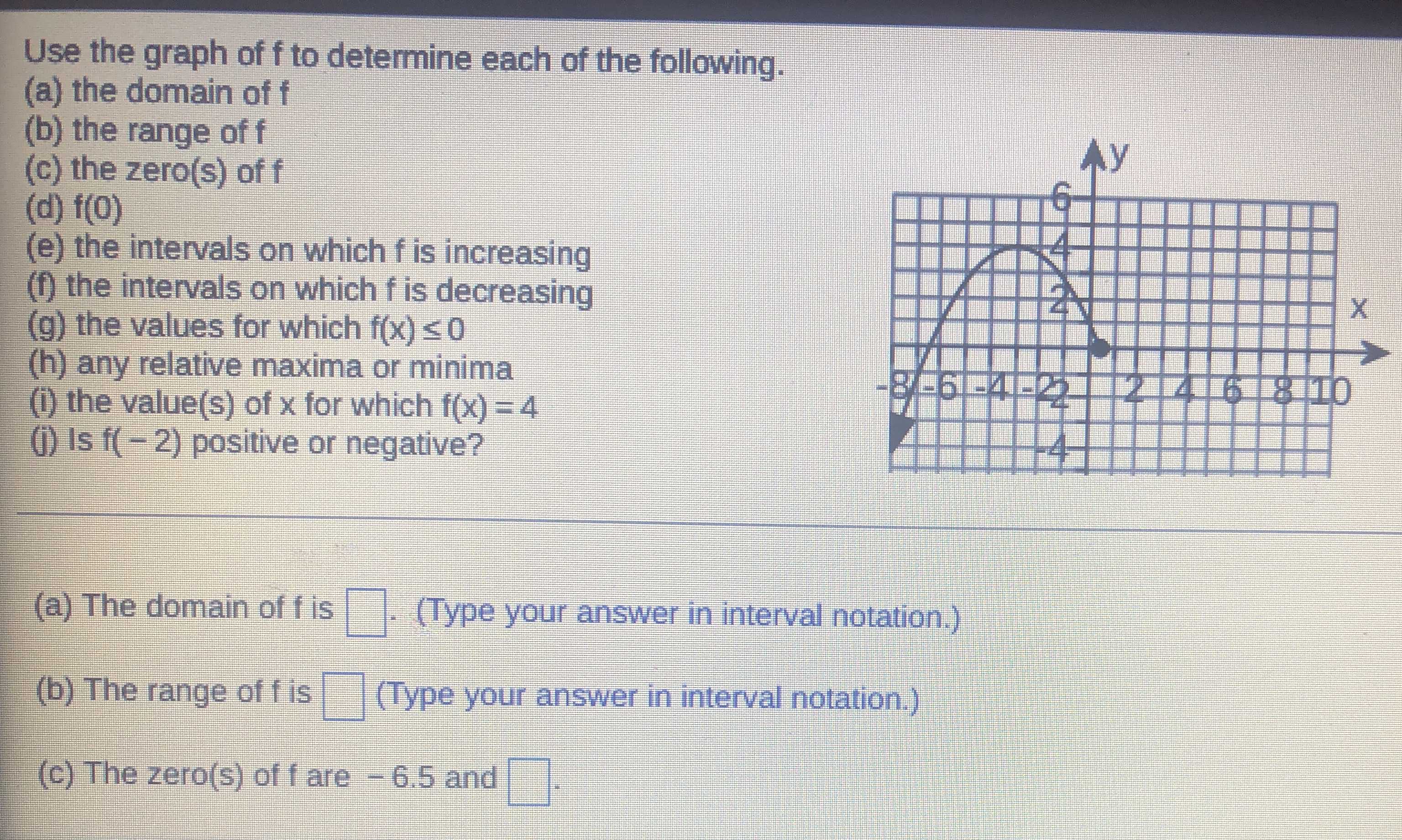 Use the graph of \( f f \) to determine each of th... - CameraMath Use the graph of \( f f \) to determine each of th... - CameraMath