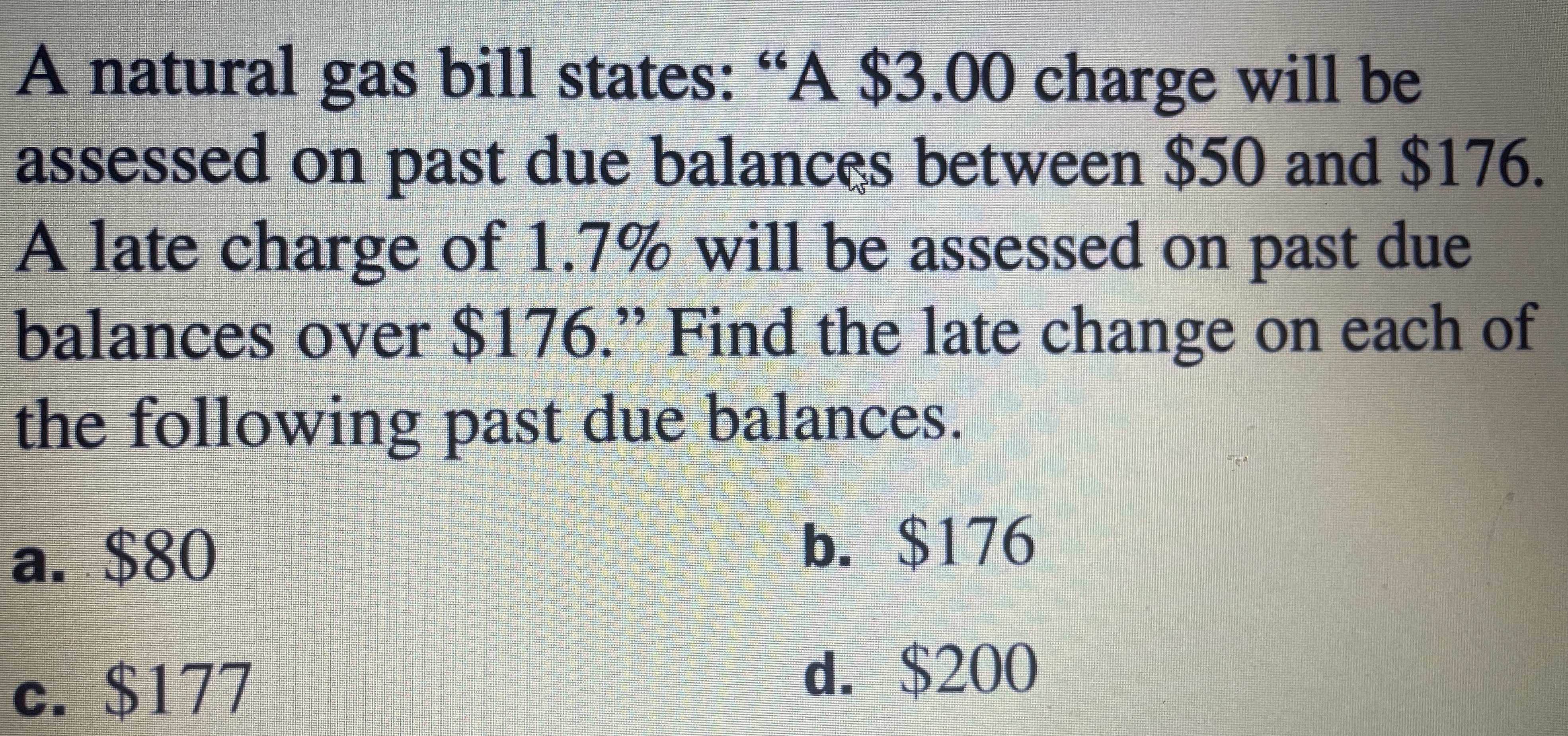 A Natural Gas Bill States A 3 00 Charge CameraMath