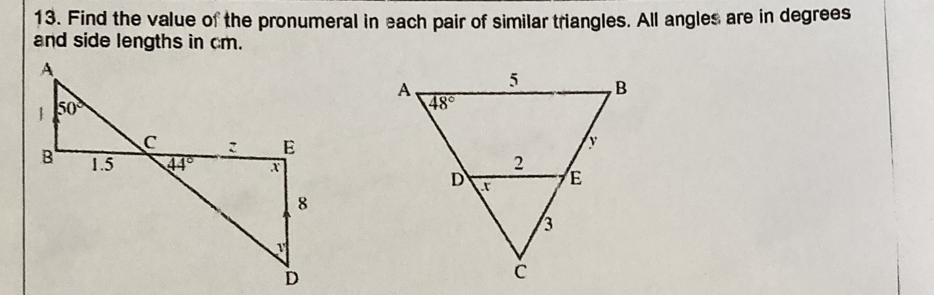 13. Find the value of the pronumeral in each pair ... - CameraMath